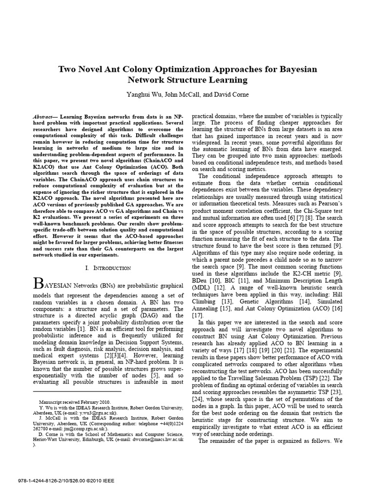 ACO Algorithms for Bayesian Network Learning | PDF | Bayesian Network ...