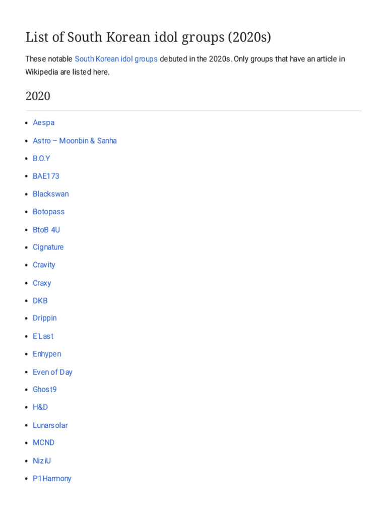 List of South Korean Idol Groups (2020s) - Wikipedia | PDF