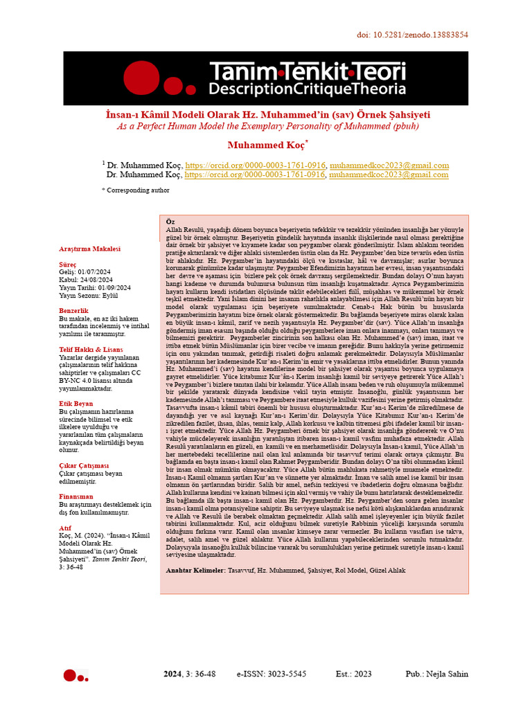 İnsan ı+Kâmil+Modeli+Olarak+Hz.+Muhammed'in+ (Sav) +Örnek+Şahsiyeti | PDF