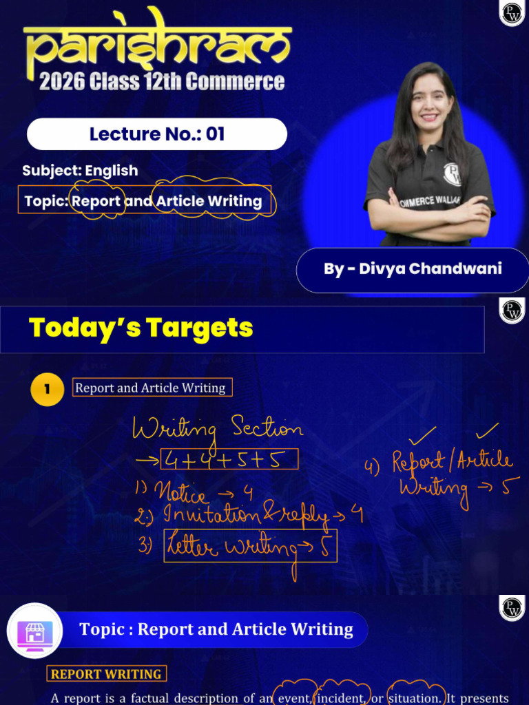 Article Writing and Report Writing 01 Class Notes | PDF