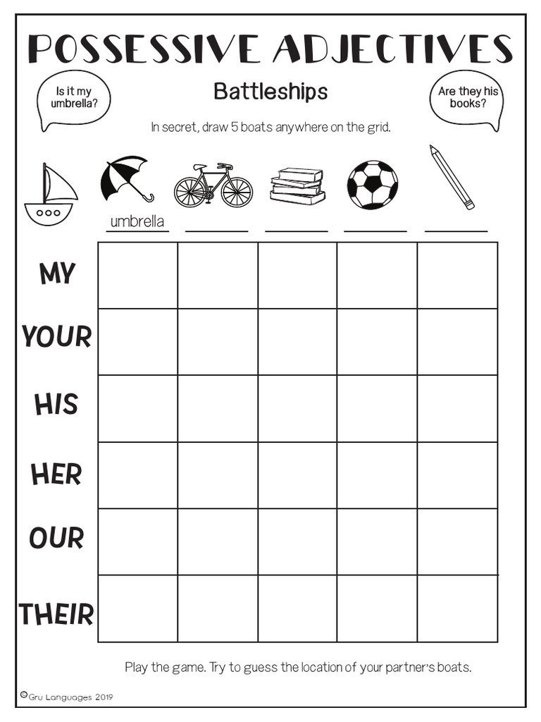 Possessive Adjectives Battleships Game | PDF