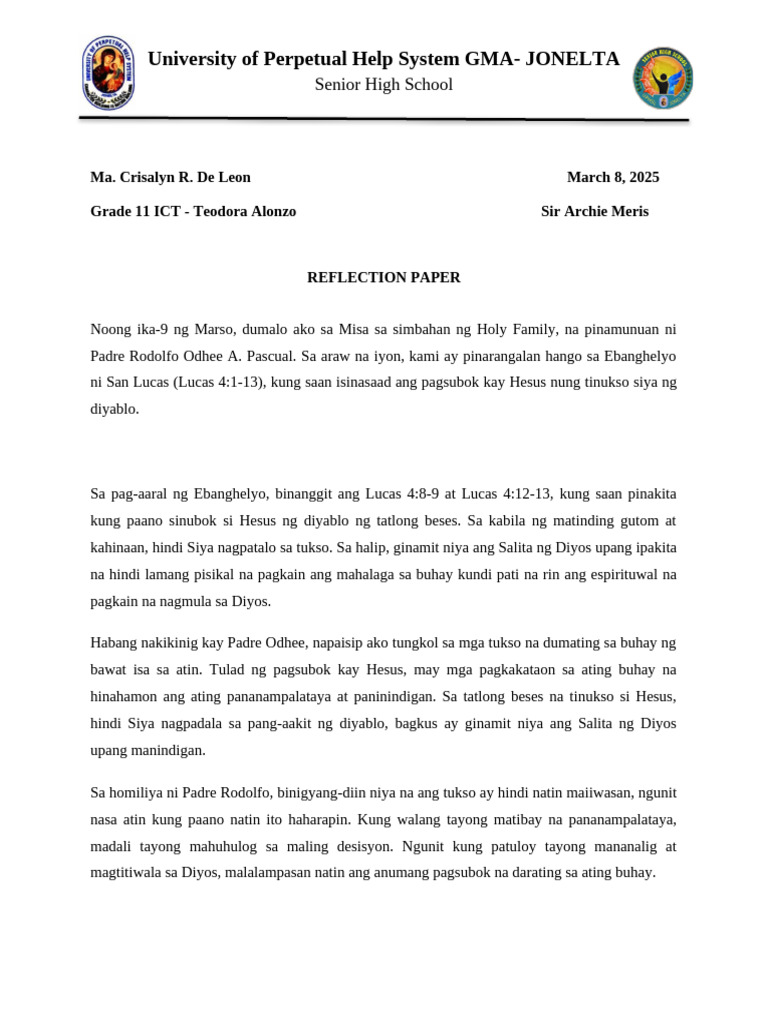De Leon Ma. Crisalyn FCL Reflection Paper | PDF