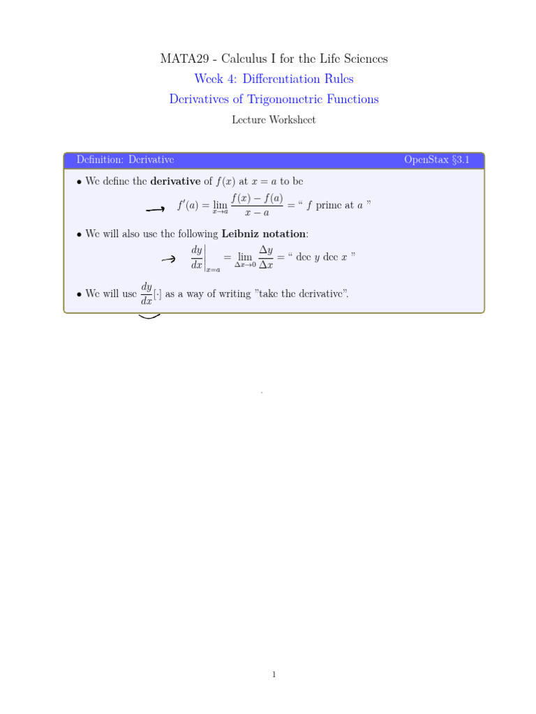 Differentiation Rules in Calculus I | PDF | Derivative | Tangent
