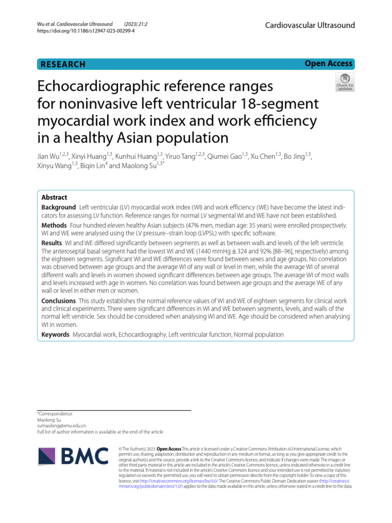 Echo Eference Ranges For Noninvasive LV 18-Segment Myocardial Work ...