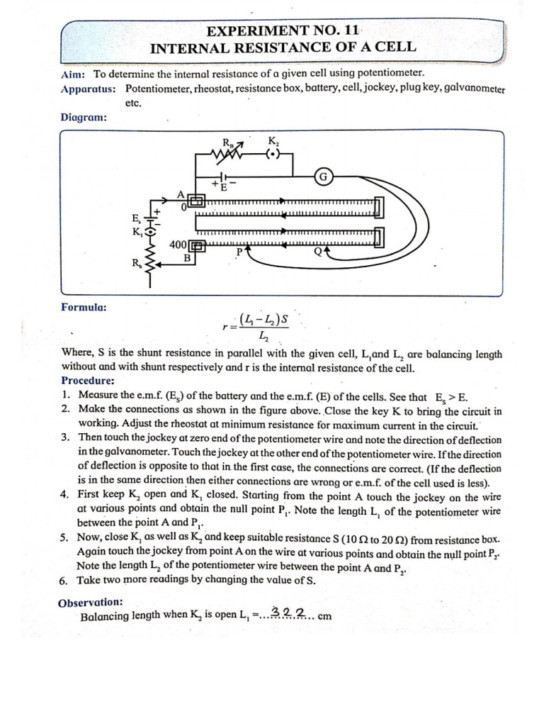 Internal Resistancy of A Cell | PDF