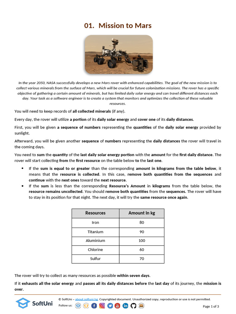 01 Mission To Mars Problem Description | PDF | Rover (Space Exploration ...