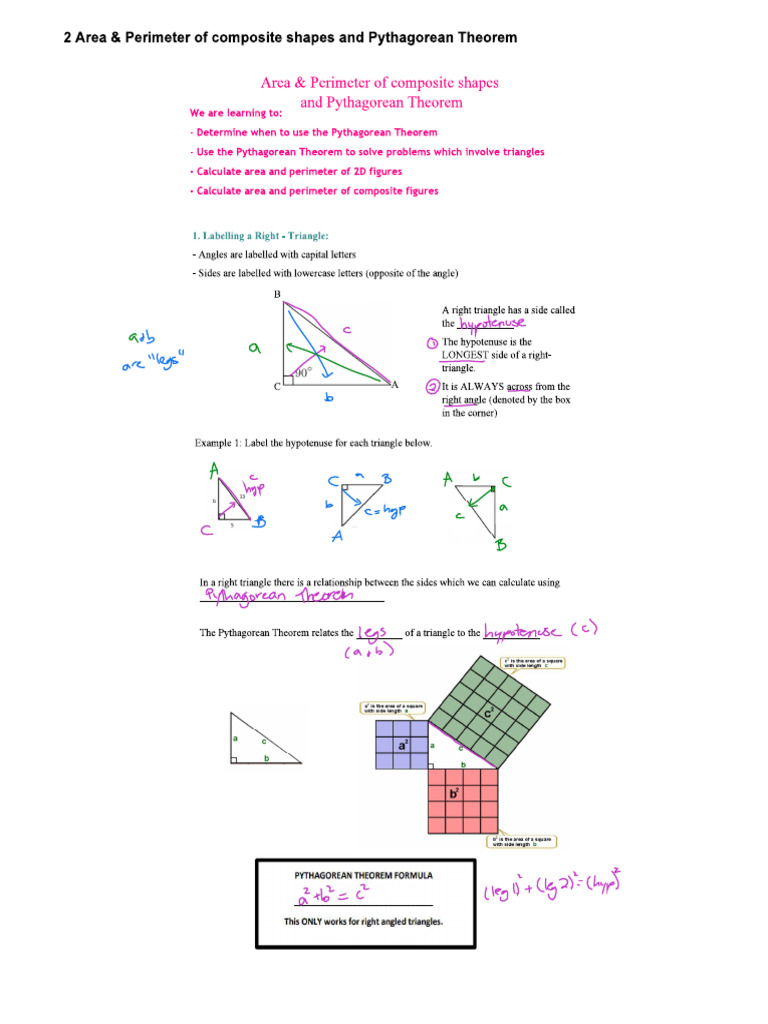 2 Area & Perimeterof Composite Shapes and Pythagorean Theorem | PDF