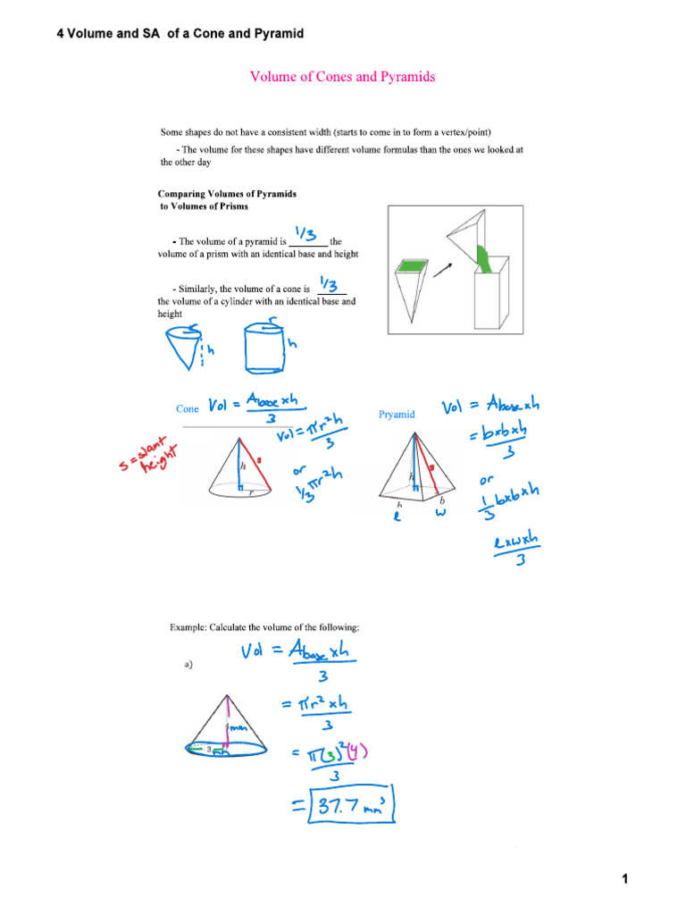 4 Volume and SA of a Cone and Pyramid (1) | PDF