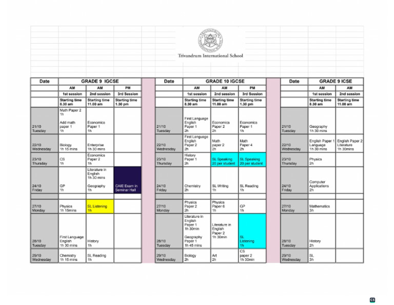 SA-1-Exam Timetable - HS - 1 | PDF