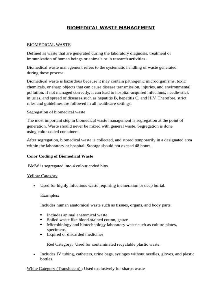 Biomedical Waste Management Guide | PDF | Waste | Pollution