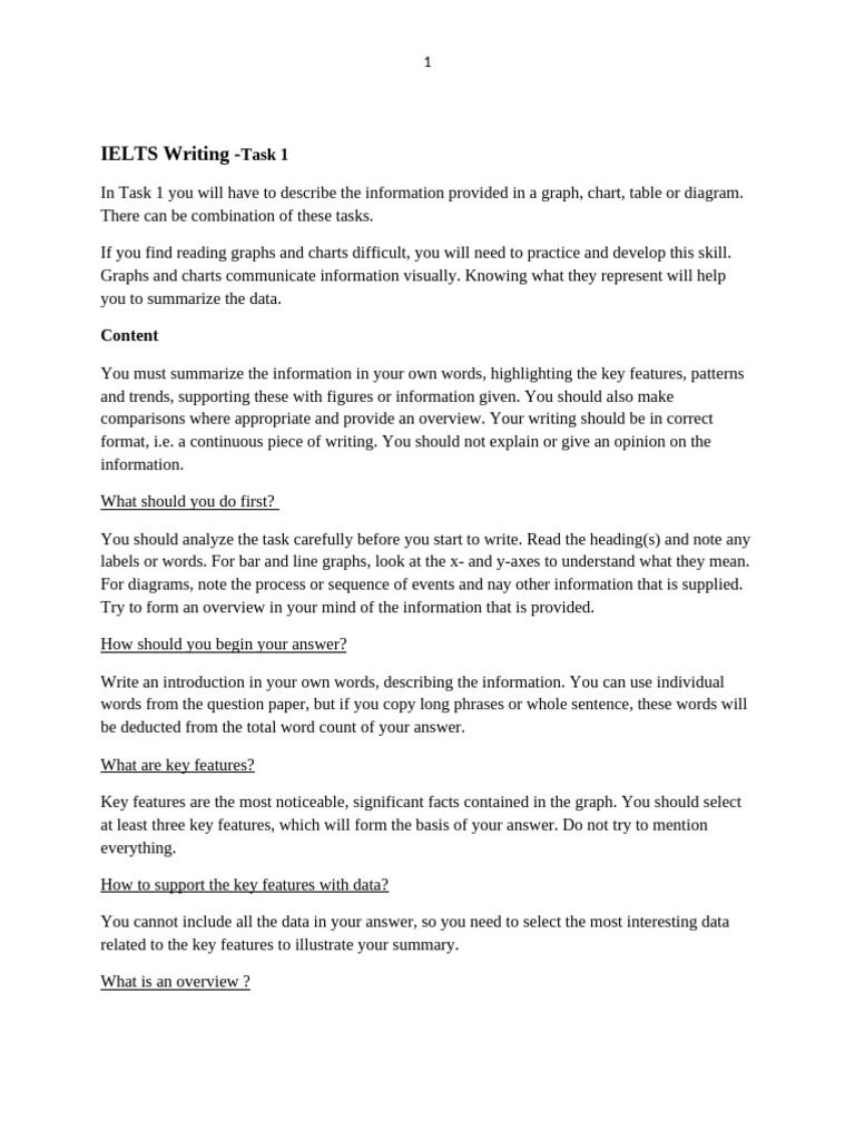 IELTS Writing Task 1 Guide | PDF | Information | Word