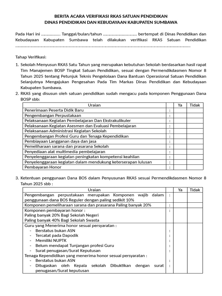 Verifikasi RKAS Pendidikan Sumbawa | PDF