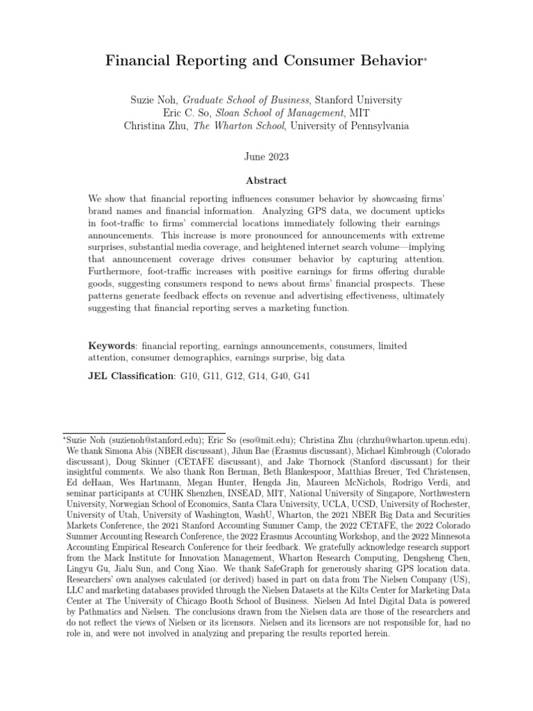 Noh Et Al - 2023 - Financial Reporting and Consumer Behavior | PDF ...