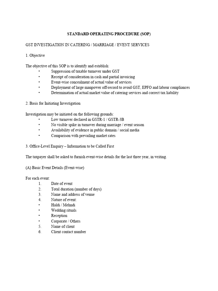 Catering Services Sop | PDF | Economies