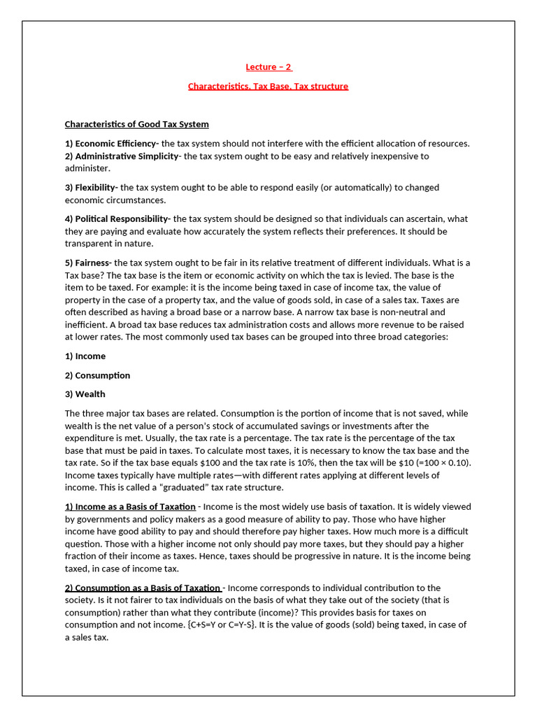 Tax System Characteristics and Structures | PDF | Taxes | Income