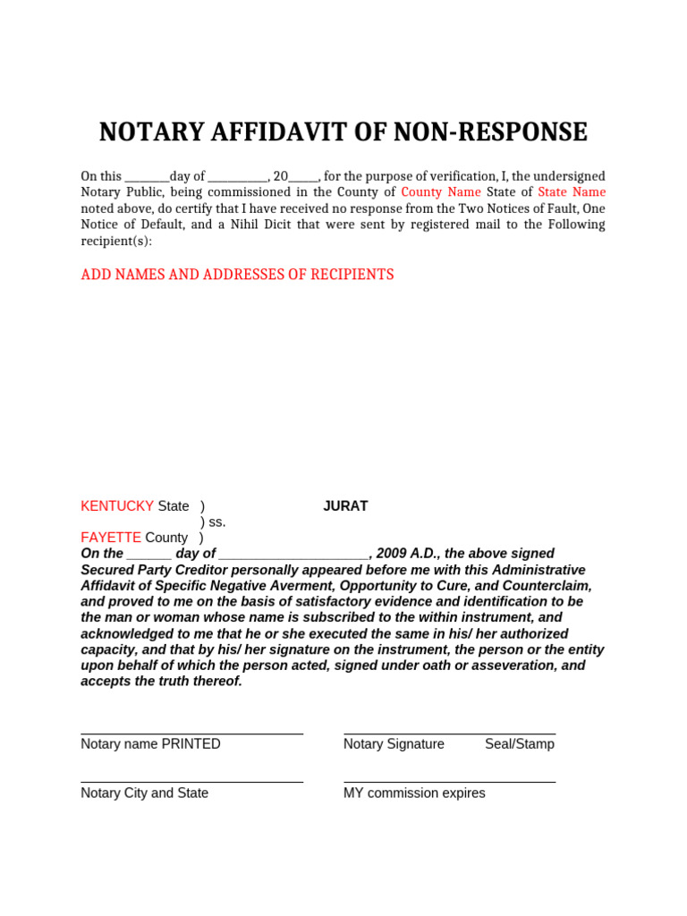 Notary Affidavit of Non-Response Template | PDF