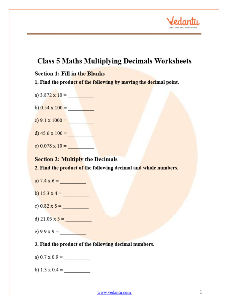 Class 5 Decimal Multiplication Worksheets | PDF | Chess Openings | Chess