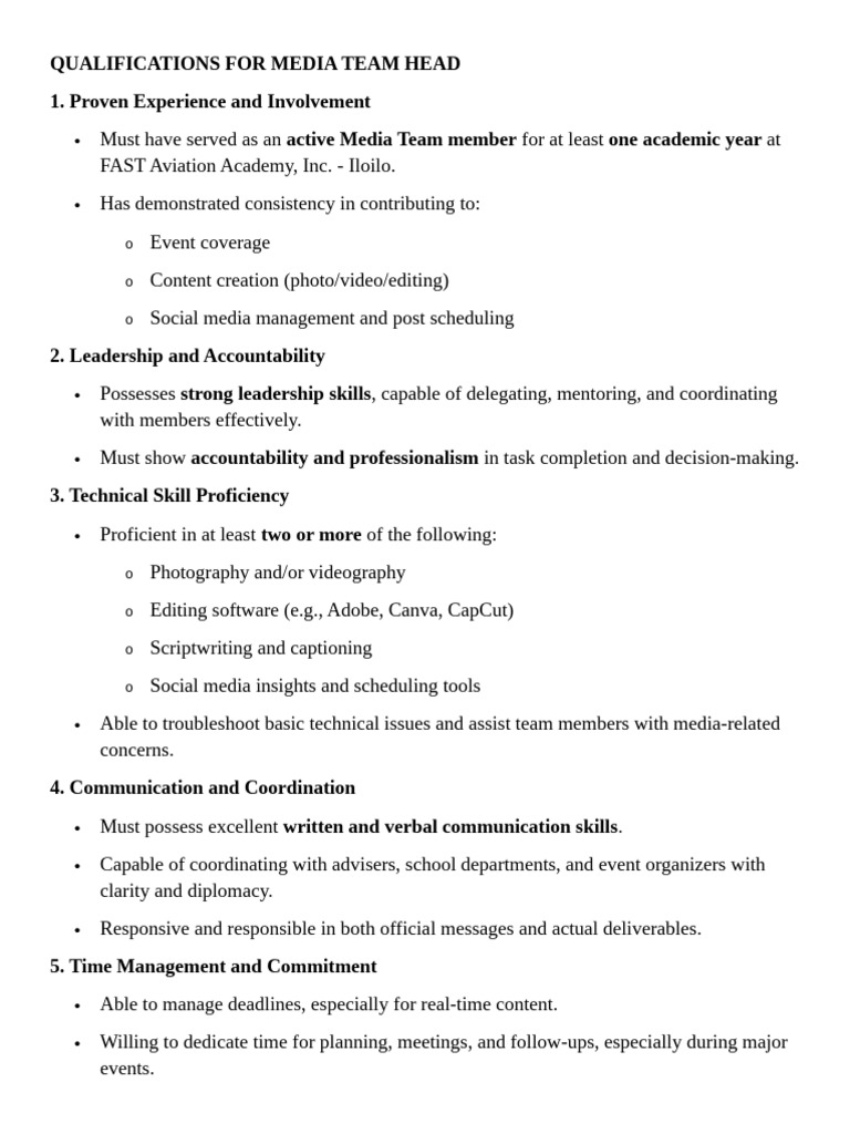 Media Team Head Qualifications Guide | PDF | Editing