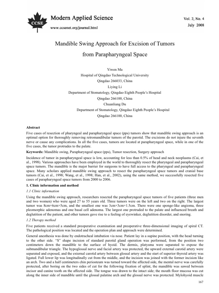 Mandible Swing Approach for Excision of Tumors Fro | PDF | Common ...