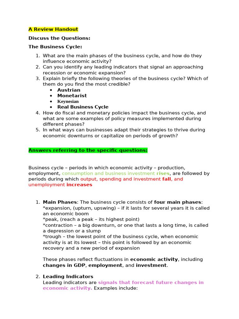 Review One The Business Cycle | PDF | Business Cycle | Recession