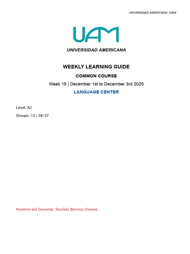W15 Learning Guides A2 December CEP0004 | PDF | Vocabulary | Question