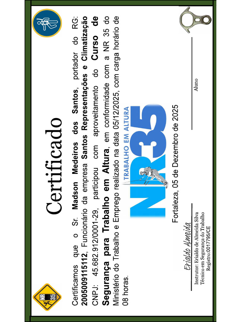 Certificado Nr35 Madson | PDF