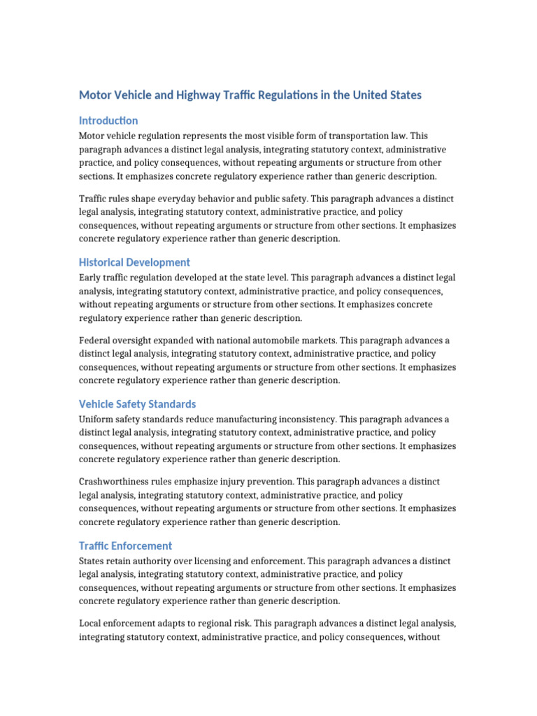 U.S. Motor Vehicle Regulation Overview | PDF | Policy | Highway