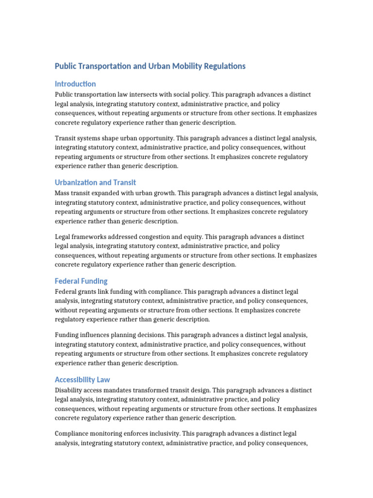 Public Transportation and Urban Mobility Regulations | PDF | Policy ...