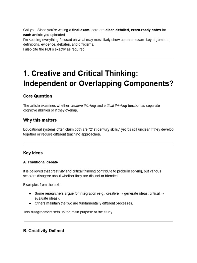 Exam Notes on Critical Thinking and Homework | PDF | Constructivism ...