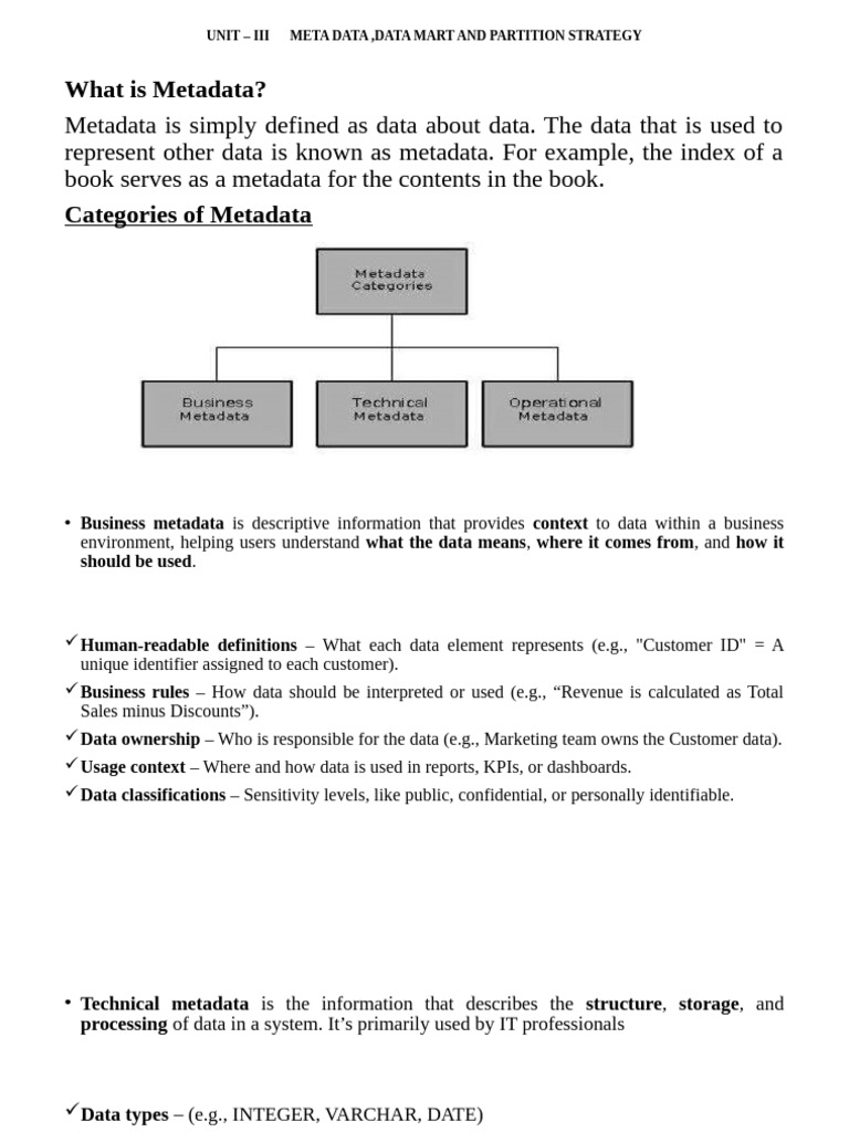 UNIT-III | PDF | Data Warehouse | Metadata
