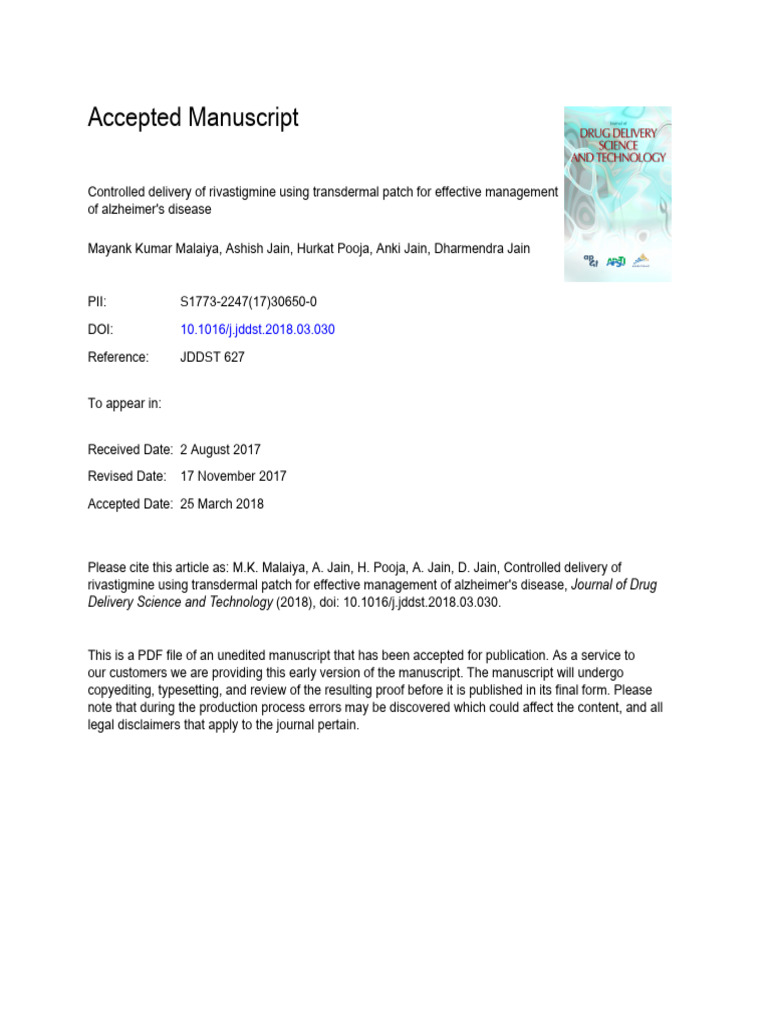 Rivastigmine Transdermal Patch for Alzheimer's | PDF | Acetylcholine ...