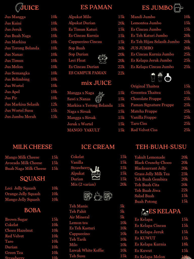 Jumbo Juice and Snack Menu | PDF | Foods | Drink