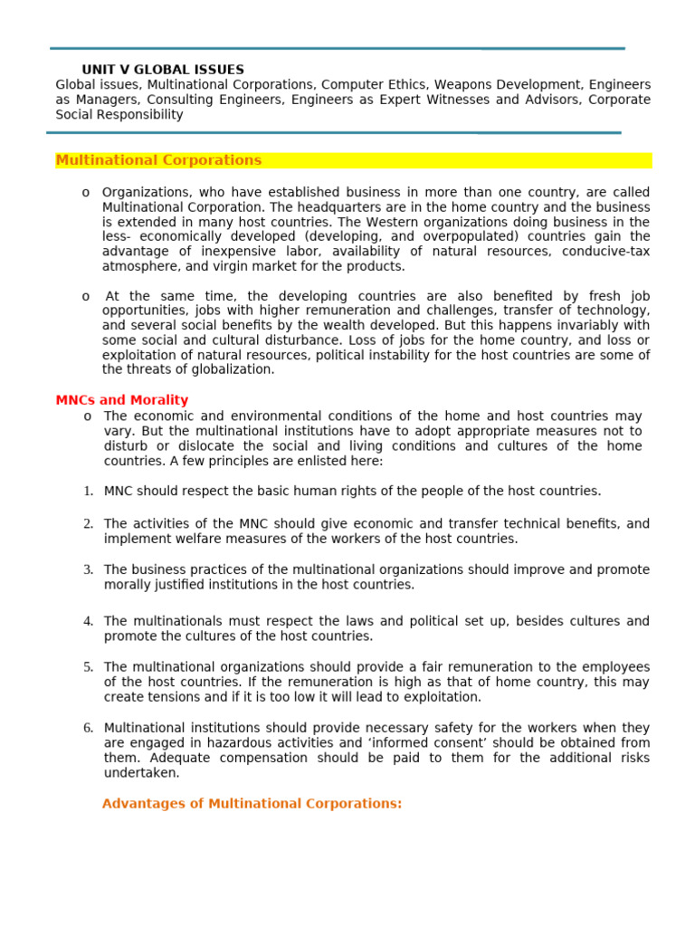 PE_Unit V Notes | PDF | Expert Witness | Multinational Corporation