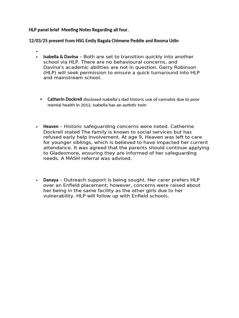 HLP Panel Meeting Notes Summary | PDF
