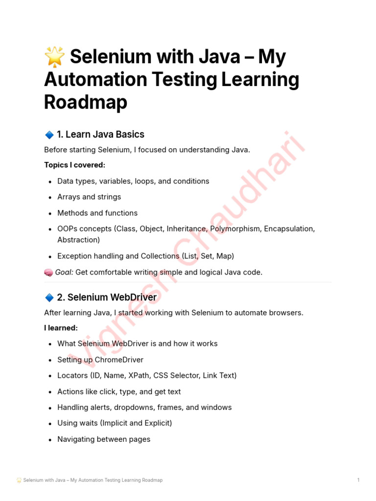 My Automation Testing Road Map | PDF | Selenium (Software) | Systems ...