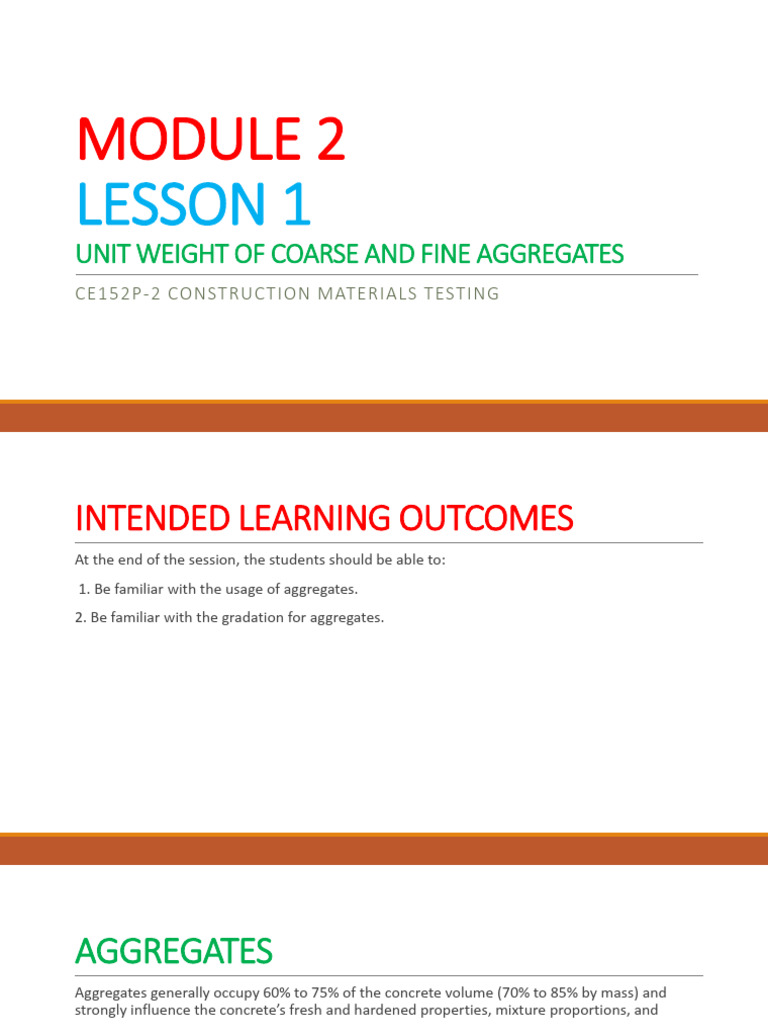 Week 5 Lesson 1 Unit Weight of Coarse and Fine Aggregates | PDF ...