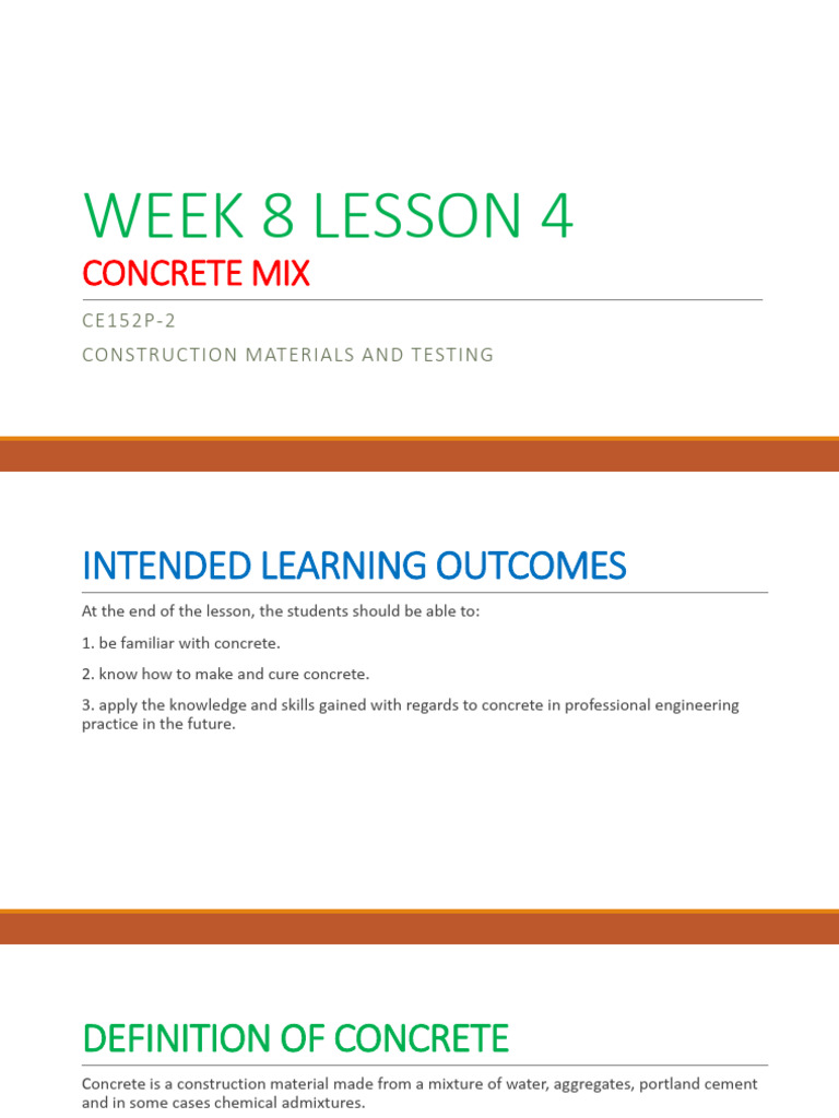 Understanding Concrete Composition and Mixing | PDF | Concrete | Cement