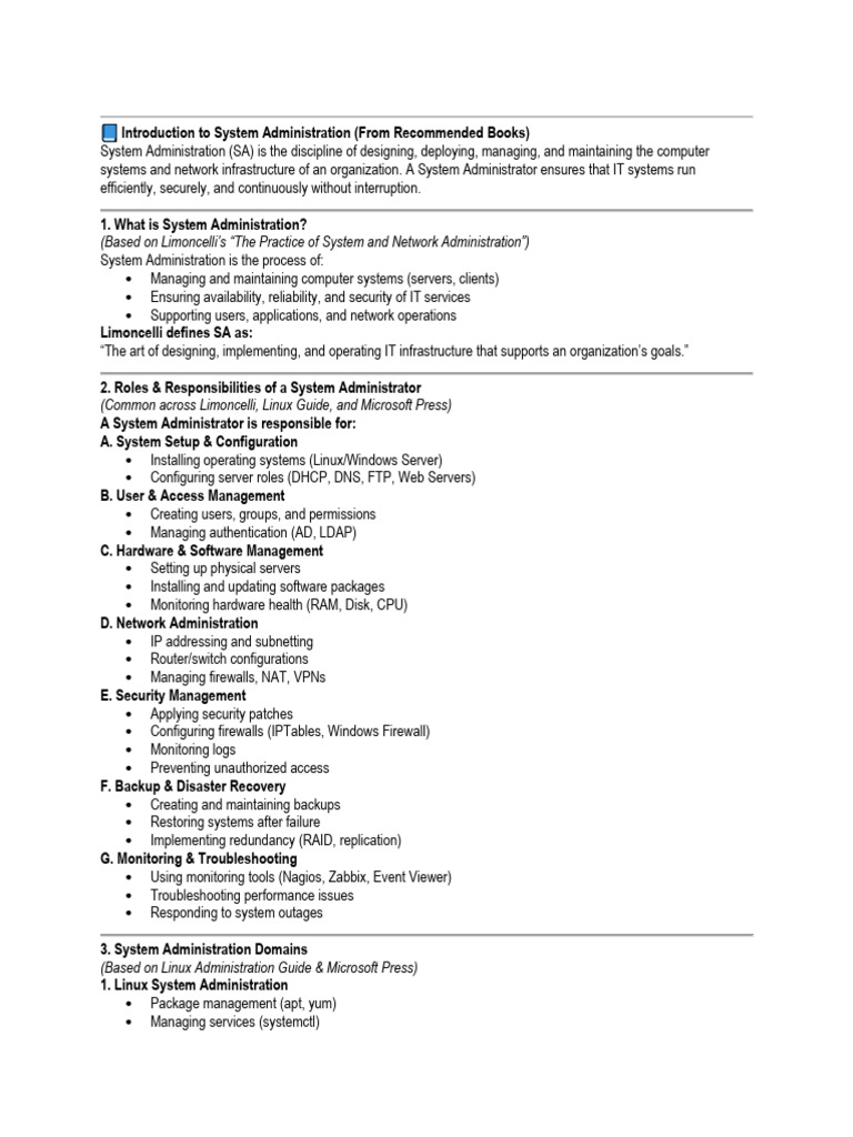 System Administration Overview and Roles | PDF | Firewall (Computing ...