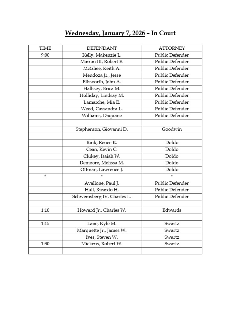 Court Schedule for January 7, 2026 | PDF