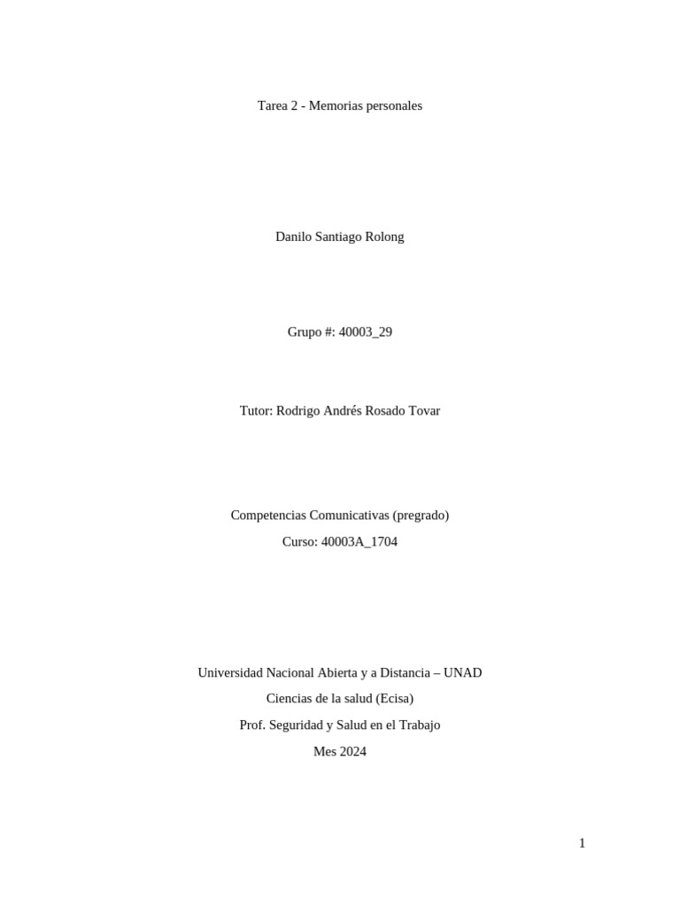 Memorias Personales Rolong Santiago Danilo Grupo 40003-29 | PDF