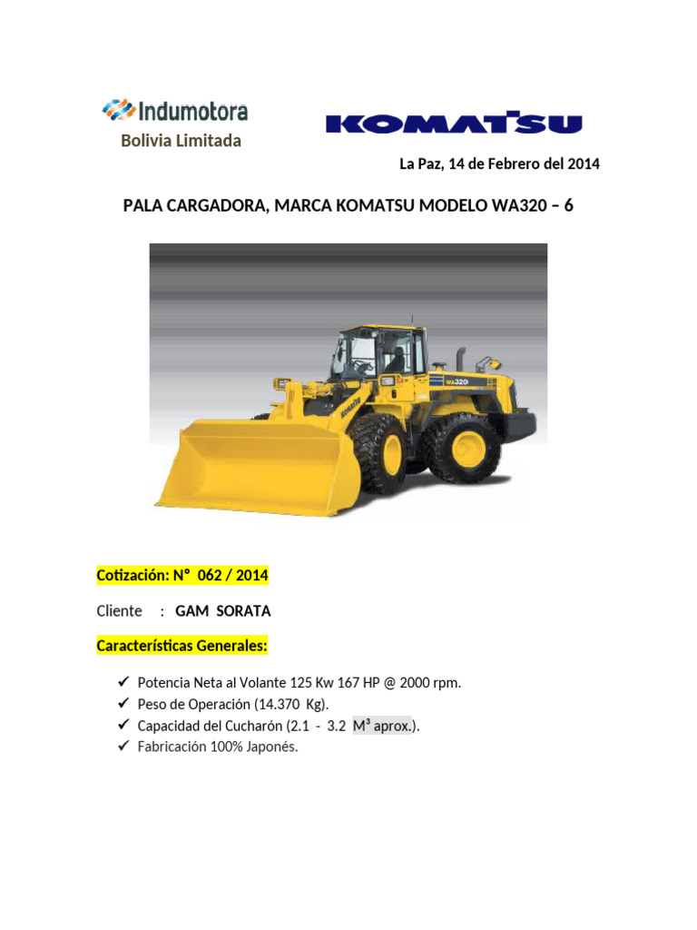 Cargador de Ruedas Modelo WA320 - 6_GAM SORATA_14_02_14_Ref. 062 | PDF | Caballo de fuerza ...