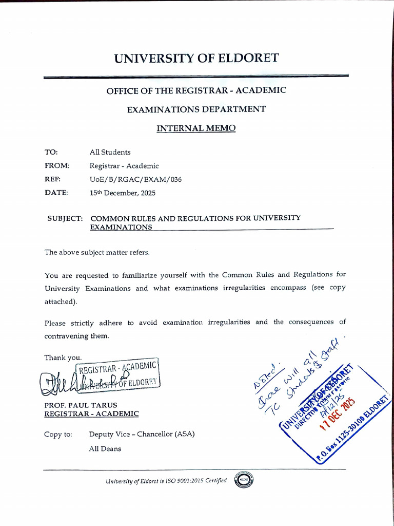 University Exam Rules and Regulations | PDF