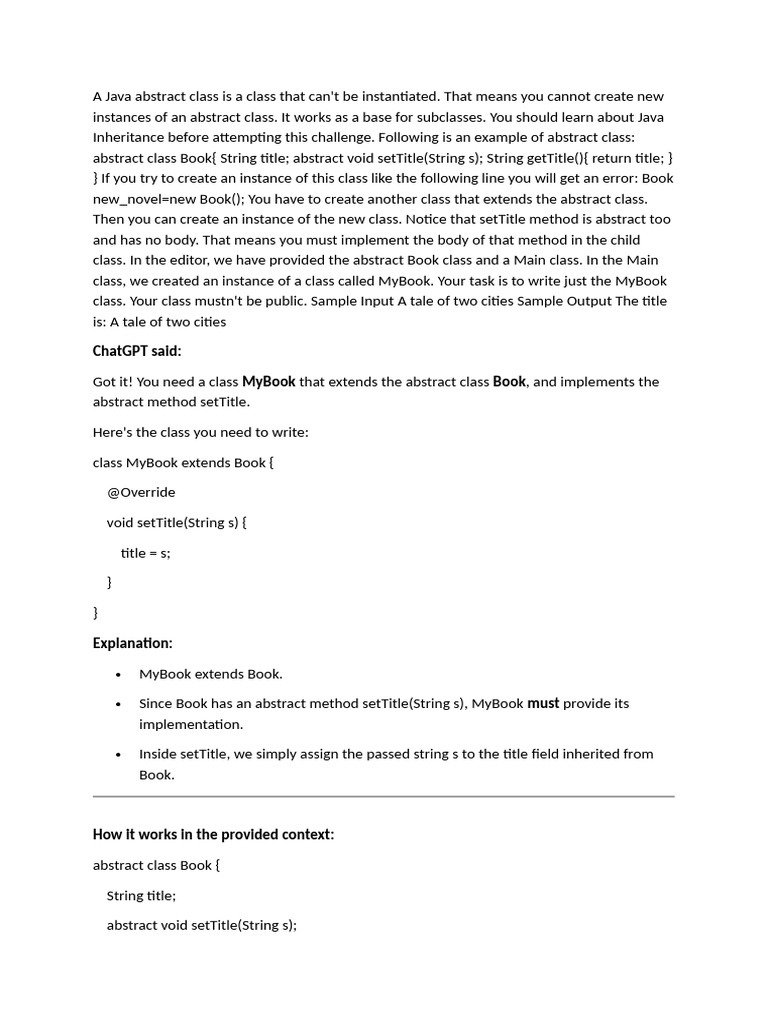 A Java Abstract Class is a Class That Can | PDF | Class (Computer Programming) | Inheritance ...