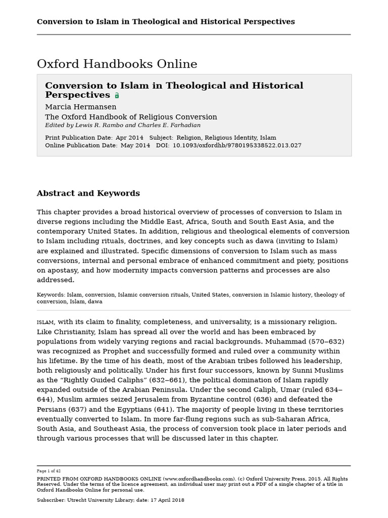 The Oxford Handbook of Religious Conversion Conversion to Islam in ...