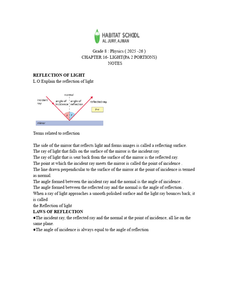 Reflection of Light: Key Concepts and Laws | PDF | Reflection (Physics ...