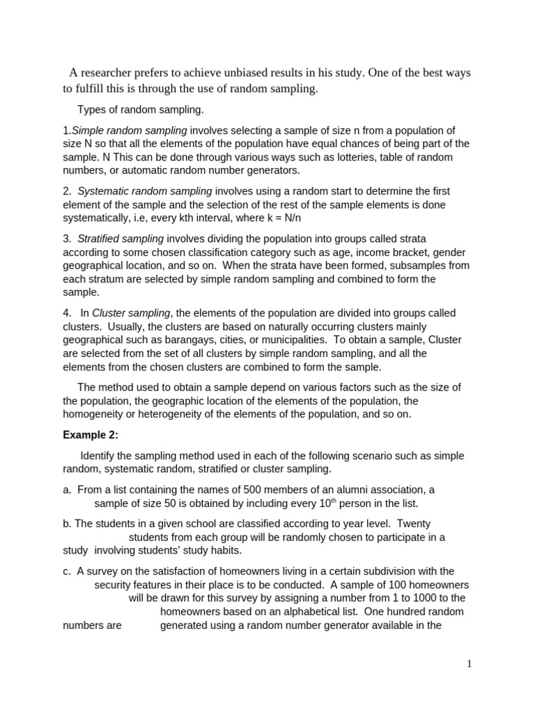 Types of Random Sampling Methods | PDF | Sampling (Statistics ...