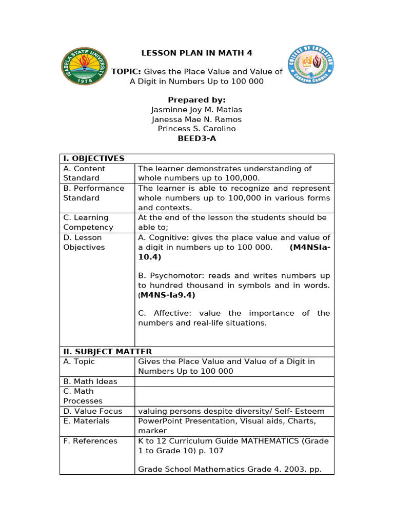 LESSON-PLAN-IN-MATH | PDF | Numbers | Learning
