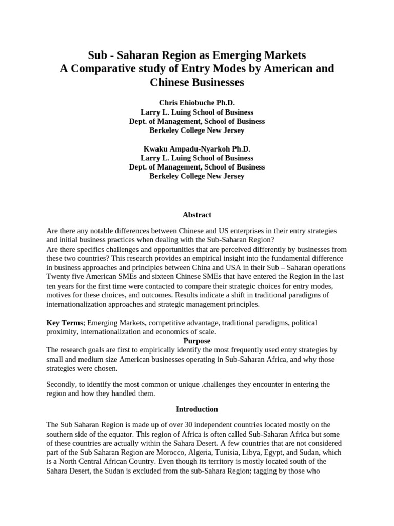 U.S. vs. China: Entry Strategies in Sub-Saharan Africa | PDF ...