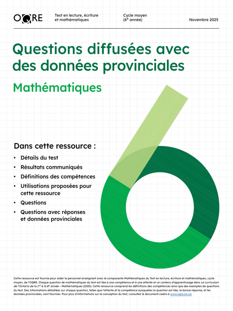 Test de mathématiques 6e année OQRE 2025 | PDF | Mathématiques ...