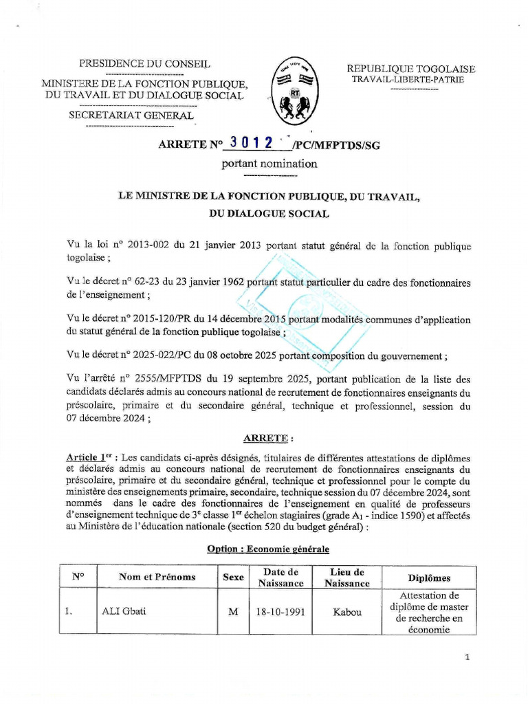 ALI Gbati Et Consorts ( 3012 Ministère de l'Education Nationale ) | PDF